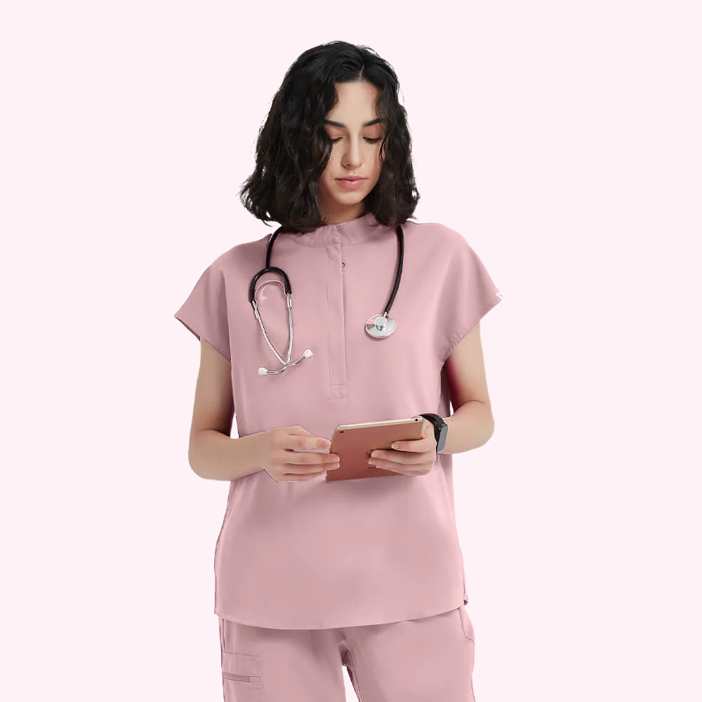 Women's Scrub Top Light Pink | High Neck | Stylish & Ultra Soft ...